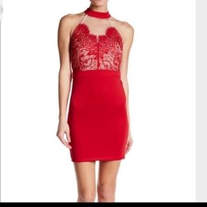 Trixxi | Dresses | New Trixxi Lace Dress High Neck Red Nude | Poshmark